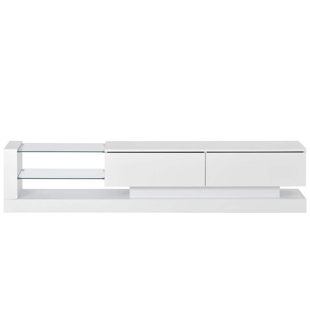 Polibi 70.80 in. White Modern TV Stand with 2 Cabinets, Fits 75 in. TV ...