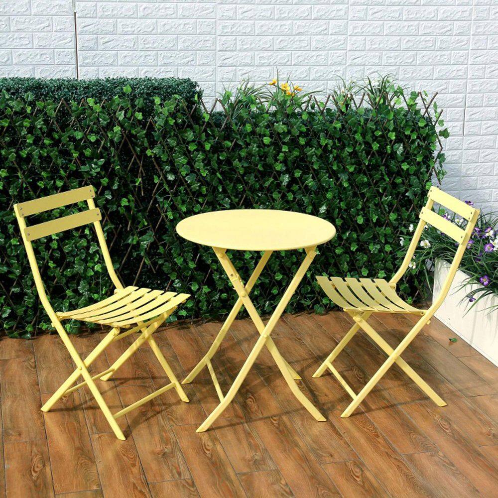 Oyezvary 3-Piece Yellow Metal Outdoor Bistro Set with Foldable Round ...