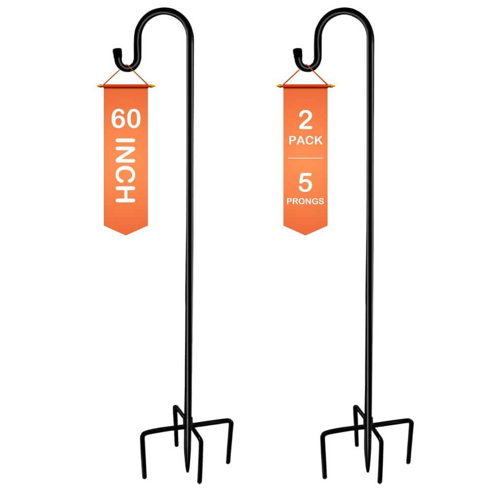 Angel Sar 60 in. Adjustable Black Steel Shepherd Hooks with 5-Prong ...
