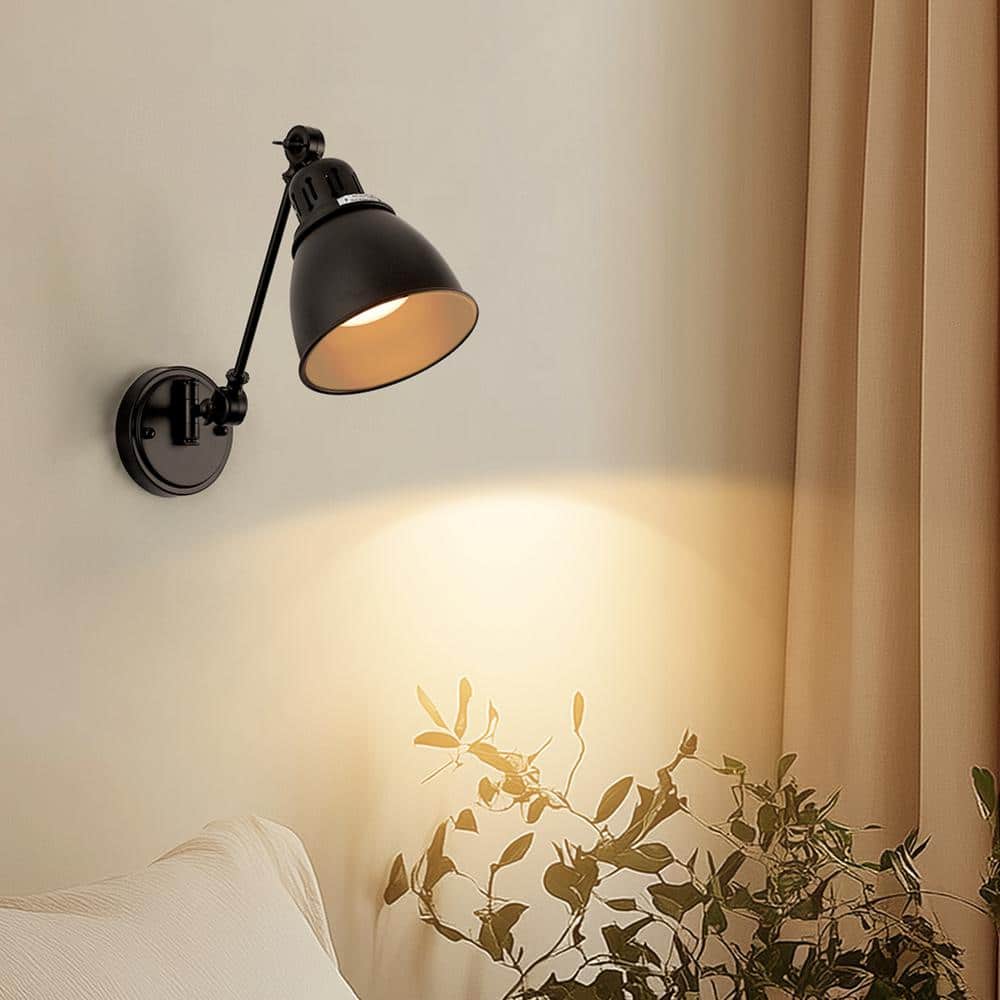 YANSUN 6 in. Set of 2 1-Light Black Swing Arm Wall Sconces ...
