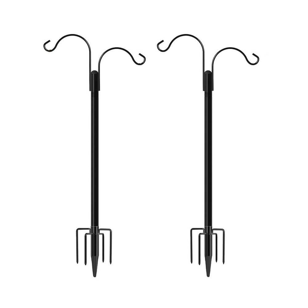 76 in. Black Metal Double Shepherds Hooks for Outdoor (2-Count ...