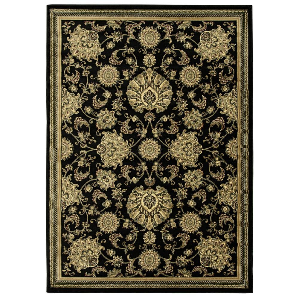 RADICI USA Castello Black 5 ft. x 7 ft. Traditional Floral Scroll Area ...