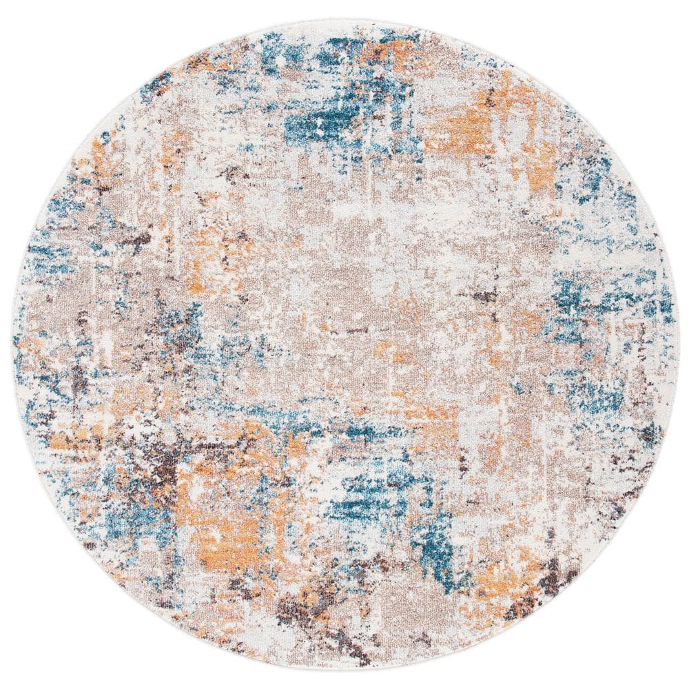 SAFAVIEH Crystal 7 ft. x 7 ft. Ivory/Yellow Distressed Marble Round ...