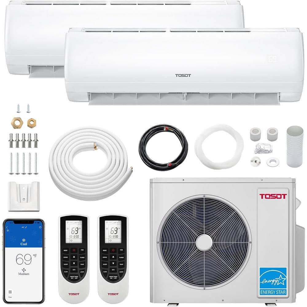 Tosot 36,000 BTU Dual-Zone Mini Split AC/ Heat Pump 21 SEER2 230-Volt Wifi Ductless Inverter ...