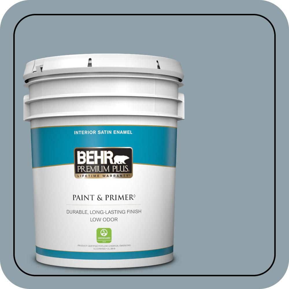 BEHR PREMIUM PLUS 5 Gal. #N480-4A Dusty Denim Satin Enamel Low Odor ...