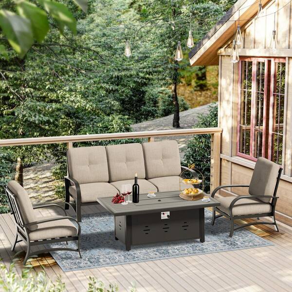 ULAX FURNITURE 4-Piece Outdoor Conversation Set with Fire Pit Table HD ...