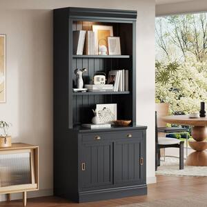 71 in.Modern Black Wood 4 Shelf Standard Bookcase.with RGB Light and 2 ...