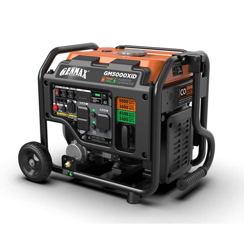 GENMAX 5000-Watt Dual Fuel Recoil Start Gas Propane Powered Generator ...