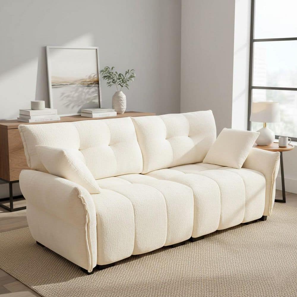Homy Casa WOTY 79 in. Rolled Arm Chenille 2-Seater Tufted Rectangle ...