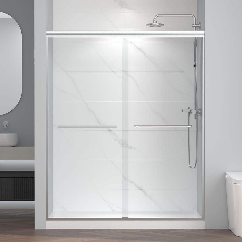 Getpro 62-66 in. W x 72 in. H Double Sliding Semi-Frameless Shower Door ...