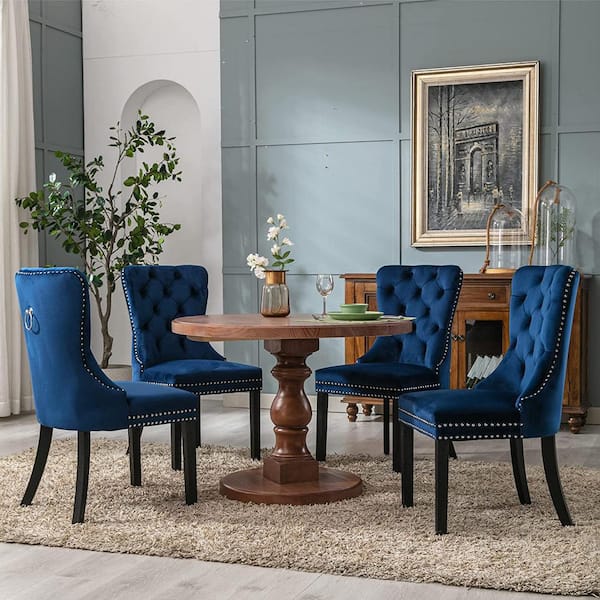 Mydepot Dark Blue Velvet Upholstered Dining Chairs Accent Diner Chairs Stylish Kitchen Chairs with Wood Legs Set of 2 YMPE W114339756 The Home Depot
