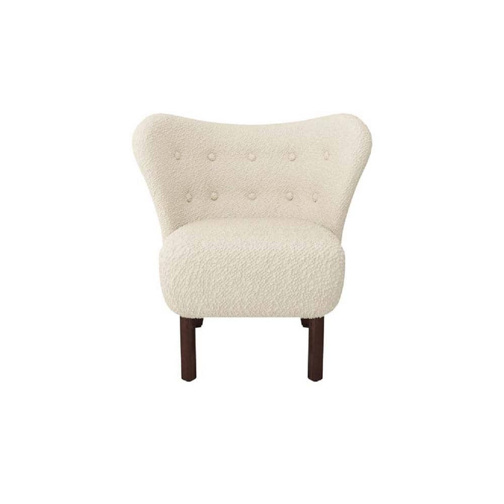 wetiny Beige Accent Chair Lambskin Sherpa Wingback Tufted Side Chair ...
