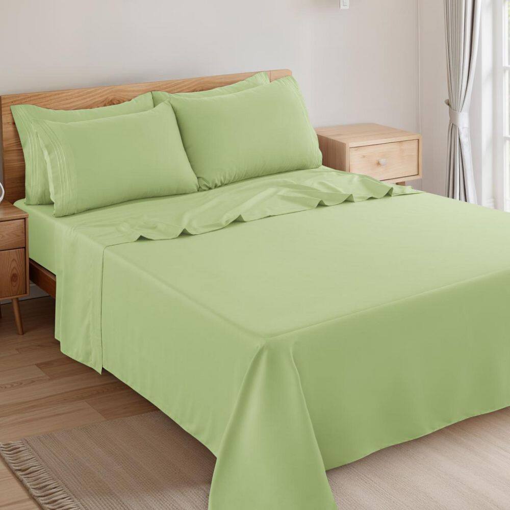 LDC LUX DECOR COLLECTION 6-Piece Green Solid Color Microfiber Full Deep ...
