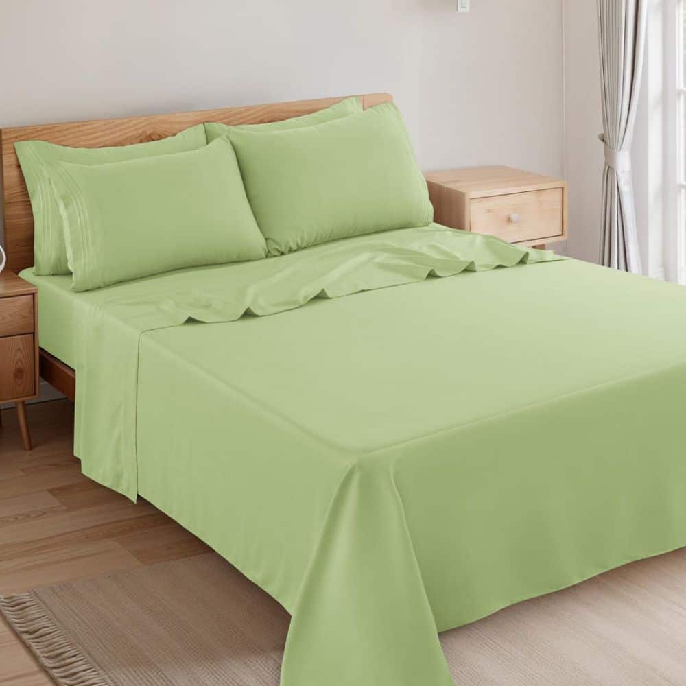 Reviews for LDC LUX DECOR COLLECTION 6-Piece Green Solid Color Microfiber Queen Deep Pocket ...