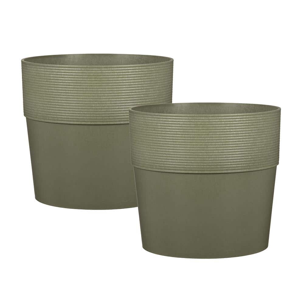 Scheurich 5.5 in. (14cm) Groove Khaki Resin 2-Pack 224/9014/66998 - The ...