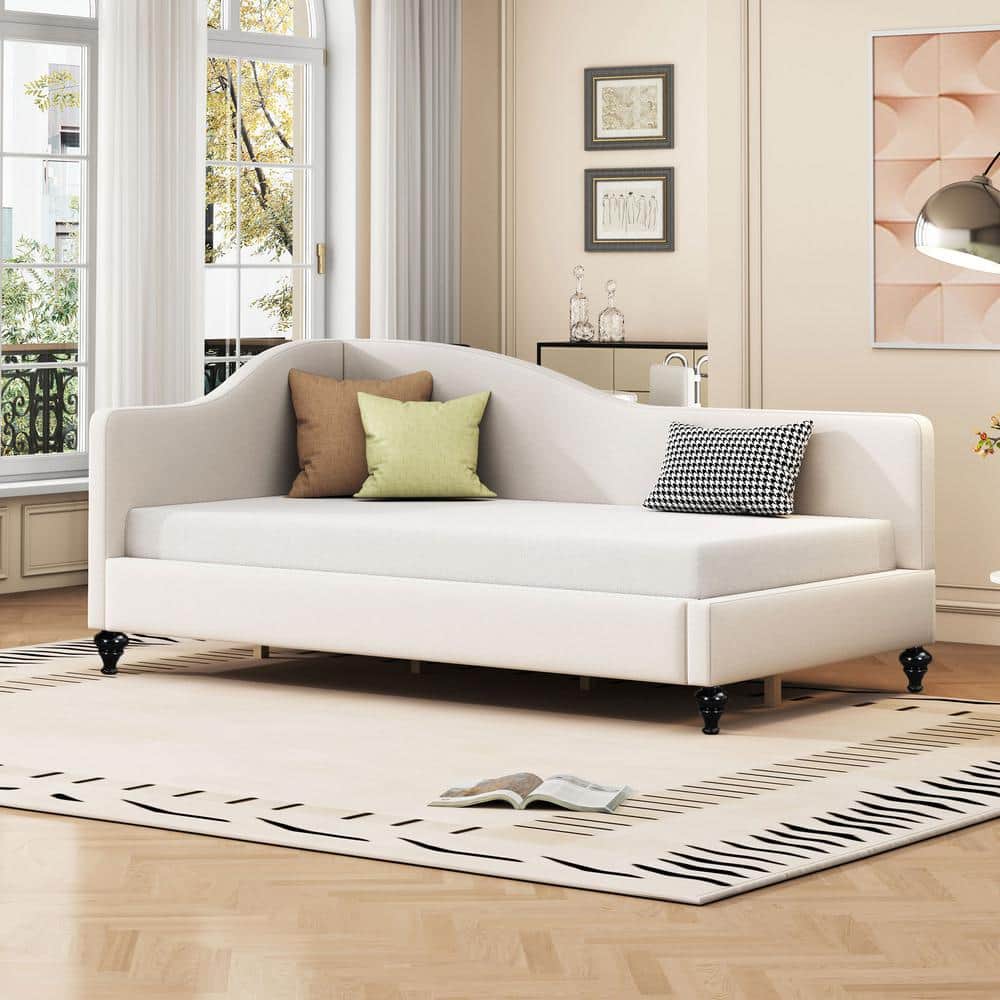 Harper & Bright Designs Sleek and Modern Beige Twin Size Linen Daybed ...