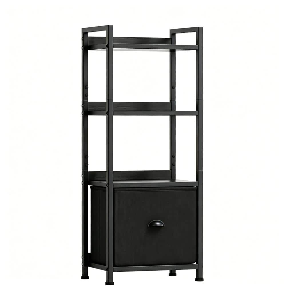 WONDER COMFORT Black Freestanding 4 Tier Accent Bookcase with Fabric ...