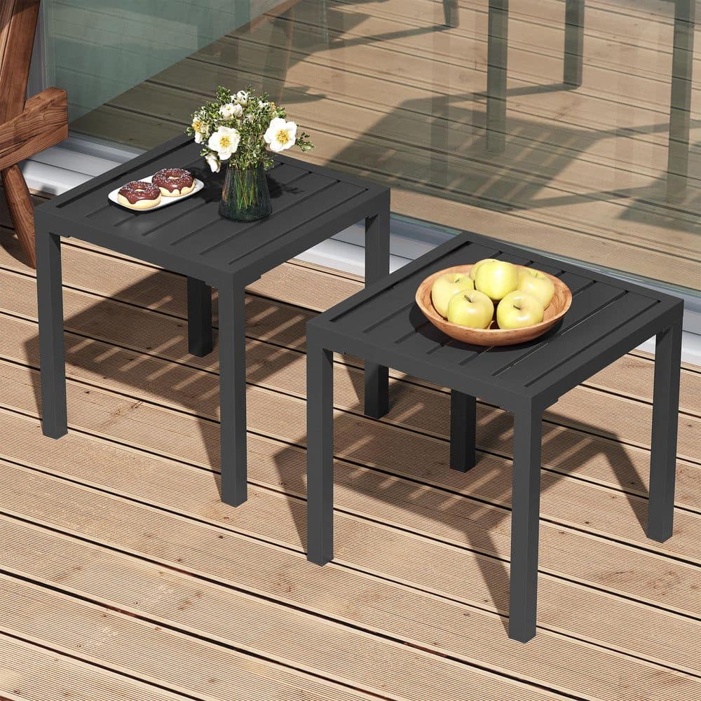 Pellebant 2-Piece 15.7 in. Square Metal Outdoor Side Patio Table in ...