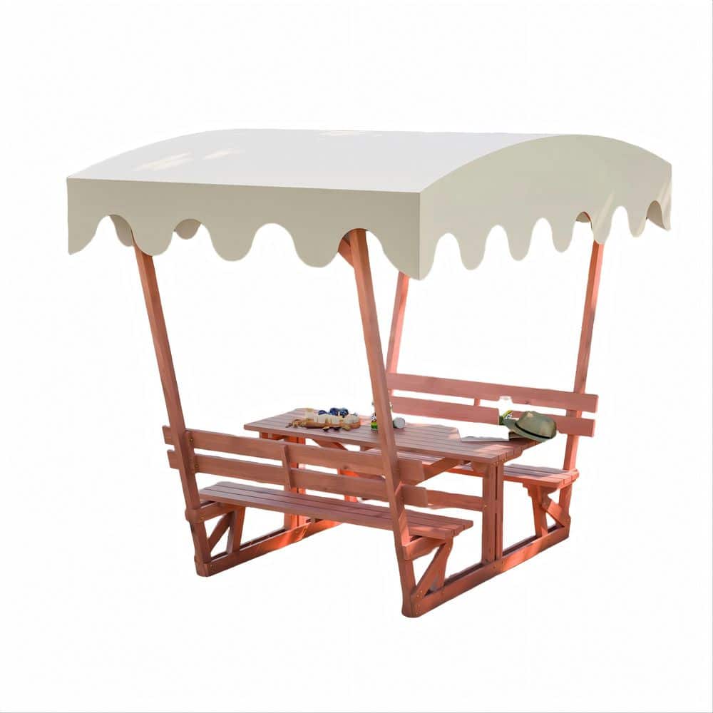 Brown Wood Outdoor Picnic Table set with removable canopy, Bench for ...