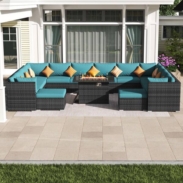 FINCATI 15-Piece Outdoor PE Wicker Patio Furniture Deep Seating ...