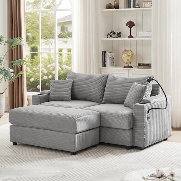 Qualler Gray Pinwale Corduroy Fabric 2-Seater Loveseat 72.8 in. with ...