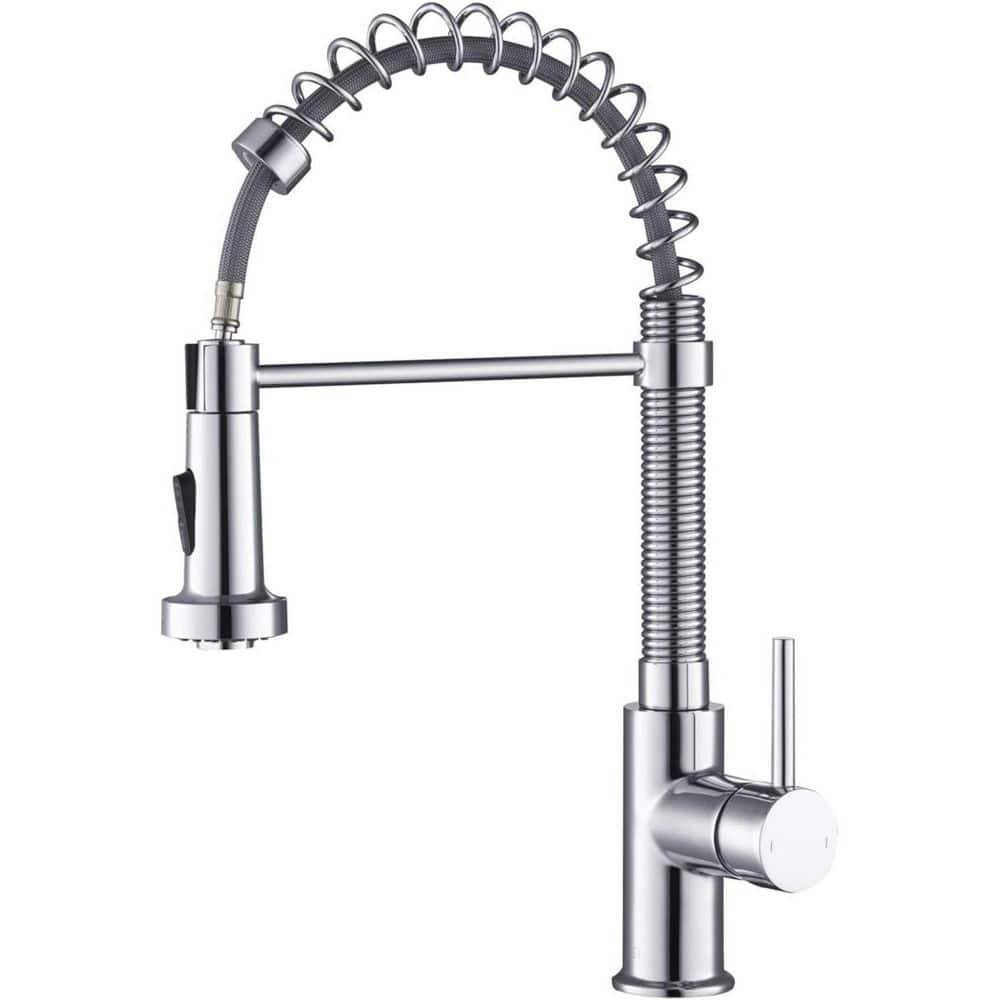 KIBI 17 in. H Single Hole 1.8 GPM Pull Down Sprayer Kitchen Faucet with ...