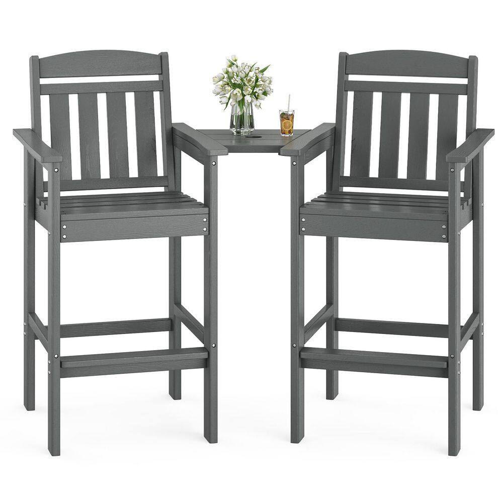 Gray HDPE Outdoor Bar Stool with Connecting Tray (2-Pack) BT ...