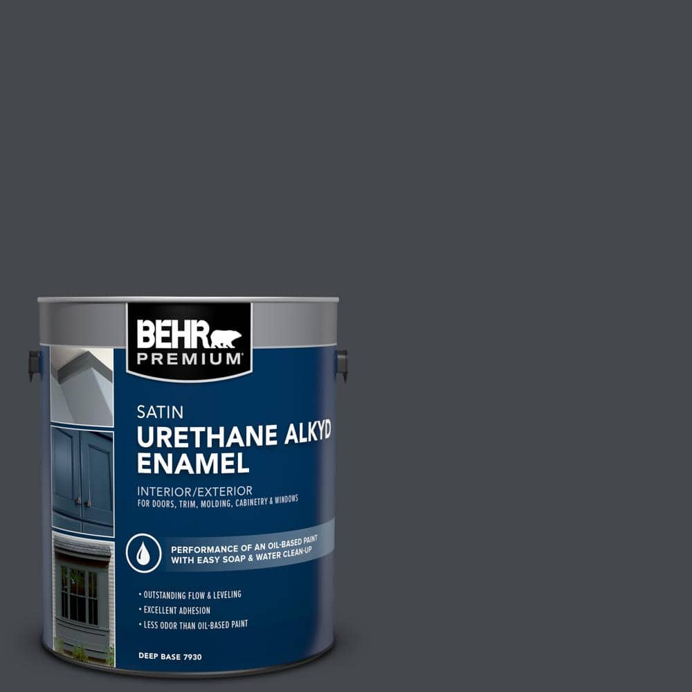 BEHR PREMIUM 1 gal. #N490-7 Ink Black Urethane Alkyd Satin Enamel ...