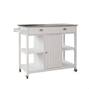 FirsTime & Co. Aurora Farmhouse White Rolling Kitchen Cart with ...