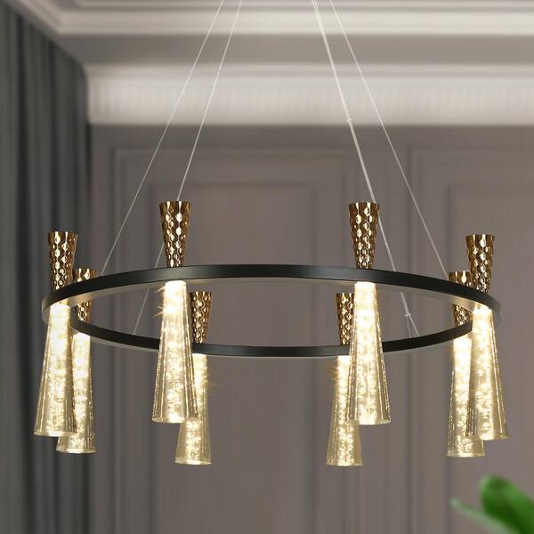 LNC Almhult 8-Light Integrated LED Black Plating Brass Circle ...