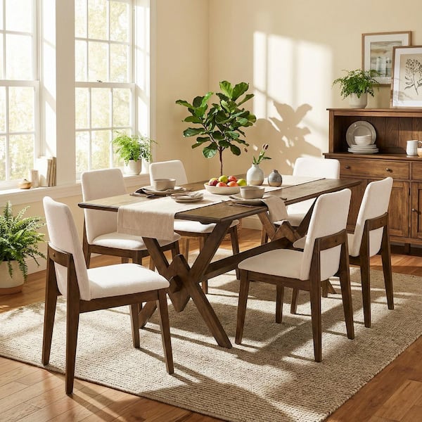 CHRISTOPHER KNIGHT HOME Ryan 7-Piece Beige, Walnut Wood Top Dining Set ...