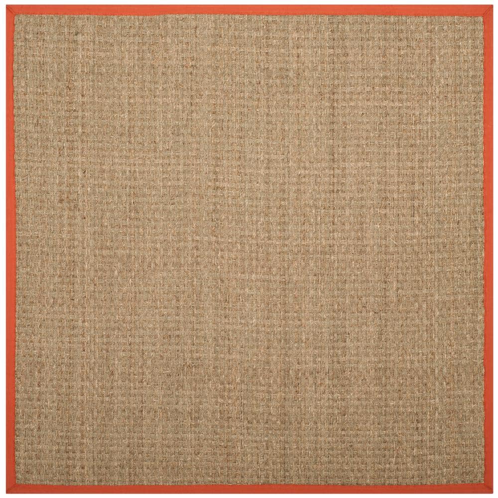 SAFAVIEH Natural Fiber Natural/Rust 6 ft. x 6 ft. Border Woven Square ...