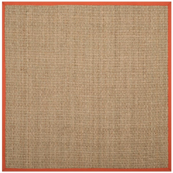 SAFAVIEH Natural Fiber Natural/Rust 6 ft. x 6 ft. Border Woven Square ...