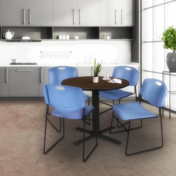 Regency Cain 30 in. Neo Walnut Round Breakroom Table Desk & 4 Zeng ...