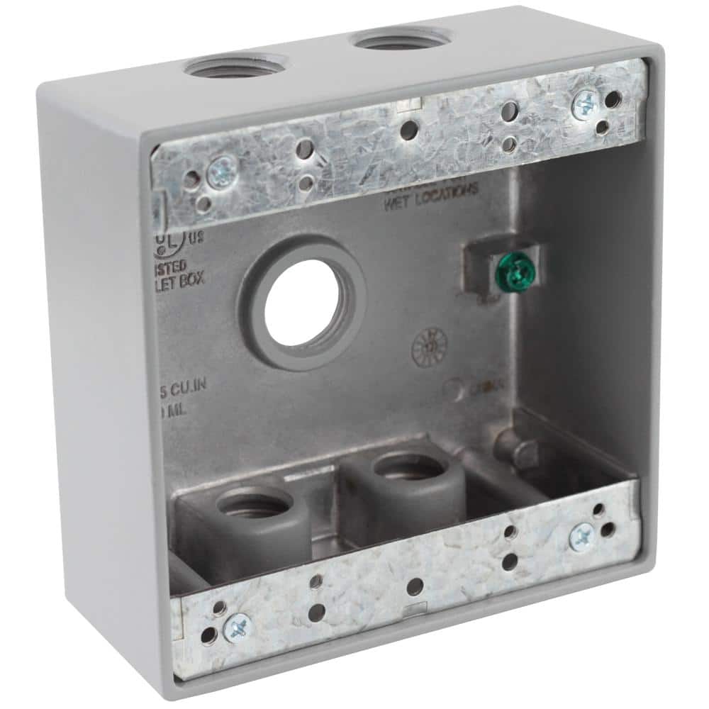 Commercial Electric 2-Gang Metallic Weatherproof Box with (5) 1/2 in ...
