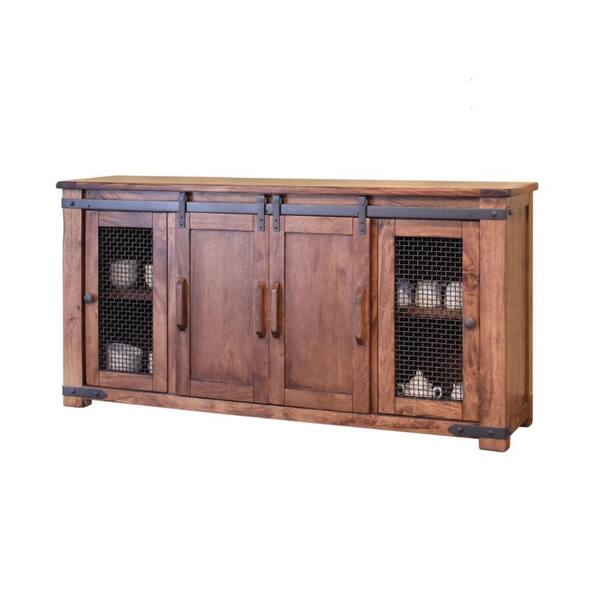 Benjara 70 in. Brown and Black Wood TV Stand Fits TVs up to 75 in. with ...