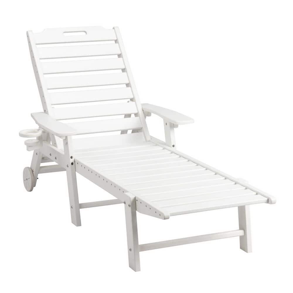VINGLI White Plastic Outdoor Chaise Lounge, HDPE Chaise Lounge with 5 ...