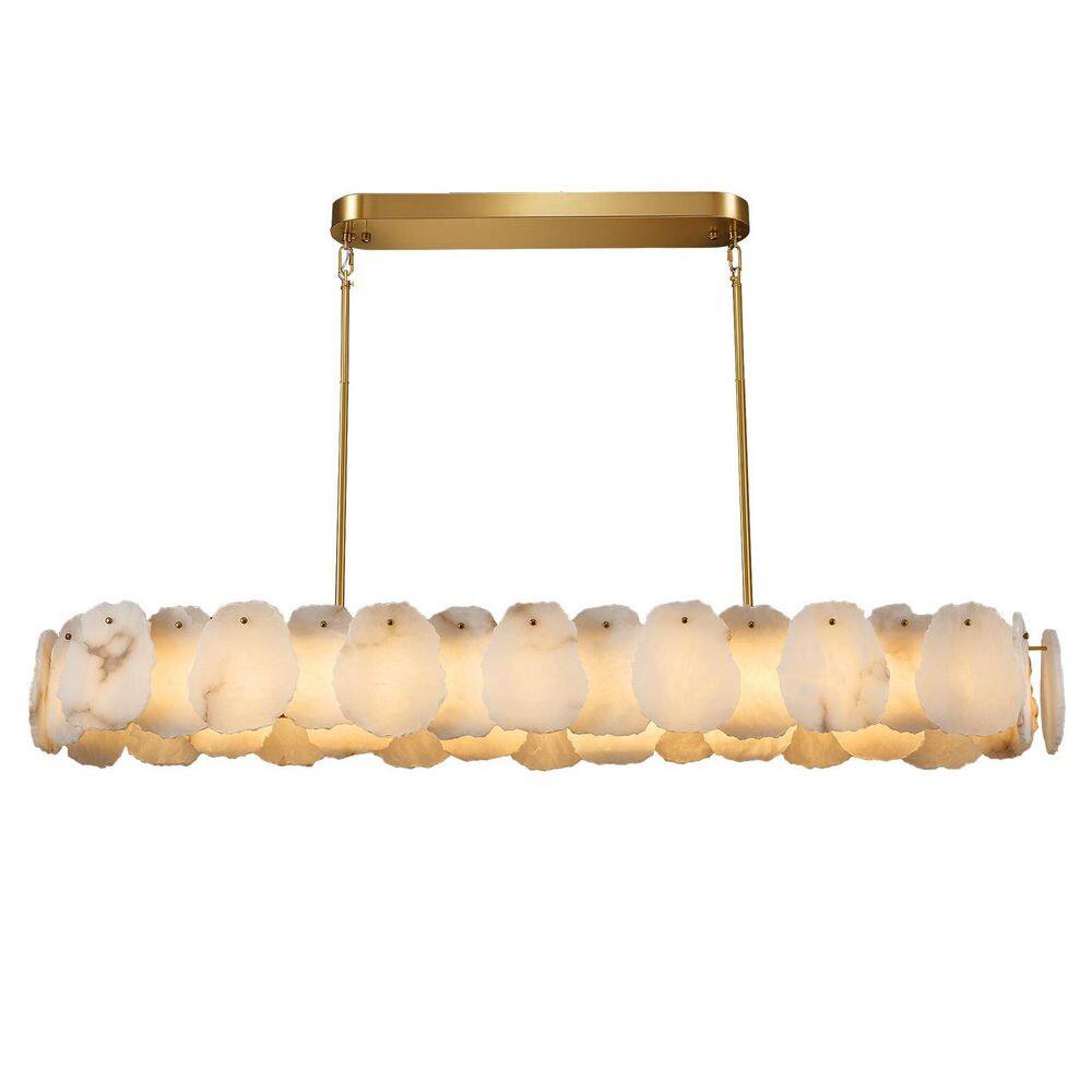 PUYRNF 57.8 in. 1-Light Dimmable Integrated LED Brass Alabaster ...