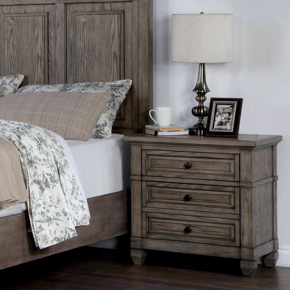 Furniture of America Dotta Warm Gray 3-Drawer Nightstand With Hidden ...