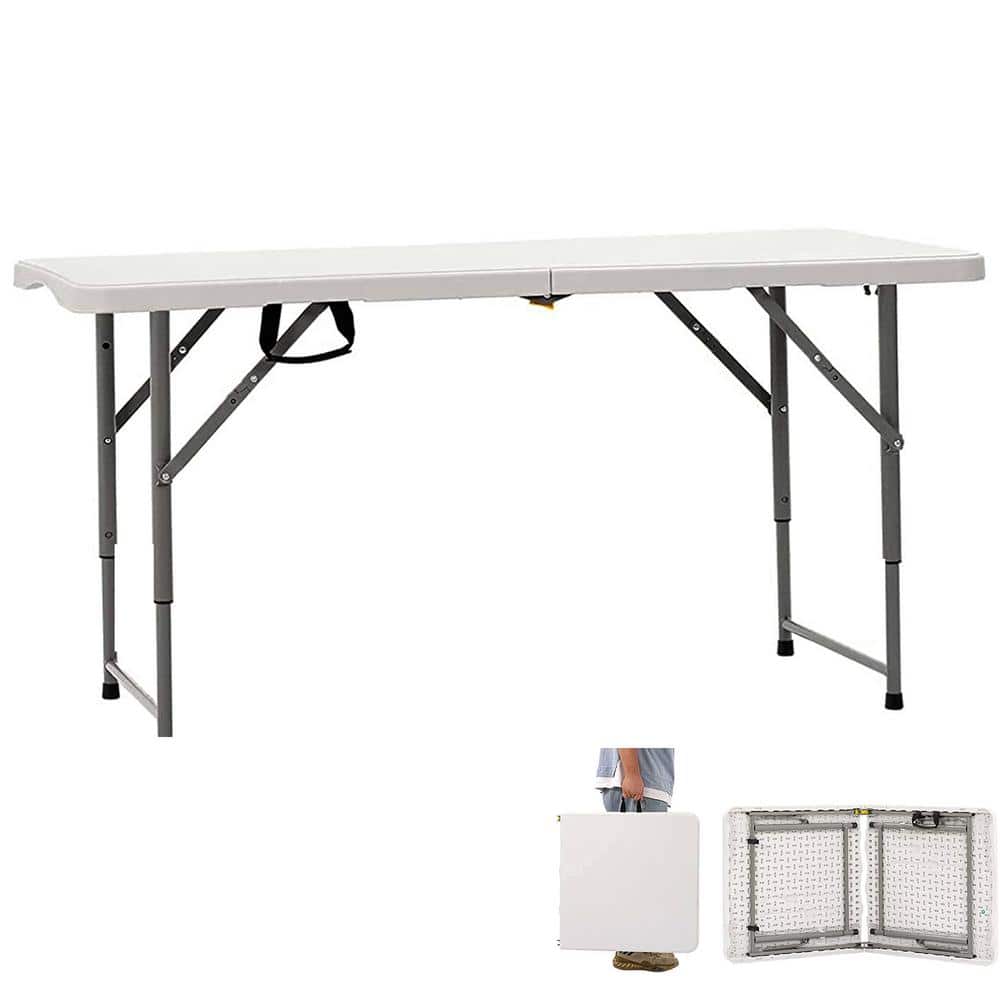 ToolCat 48 in. White Rectangular Plastic Outdoor Dining Table Folding ...