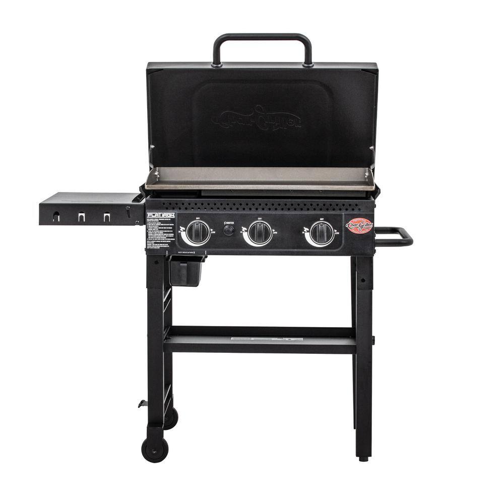 Char Griller Flat Iron 3 Burner Outdoor Griddle Gas Grill With Lid In