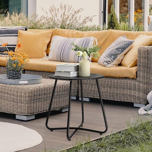 Metal Outdoor Side Tables with Flower Cut Outs, Small Round Outdoor End ...