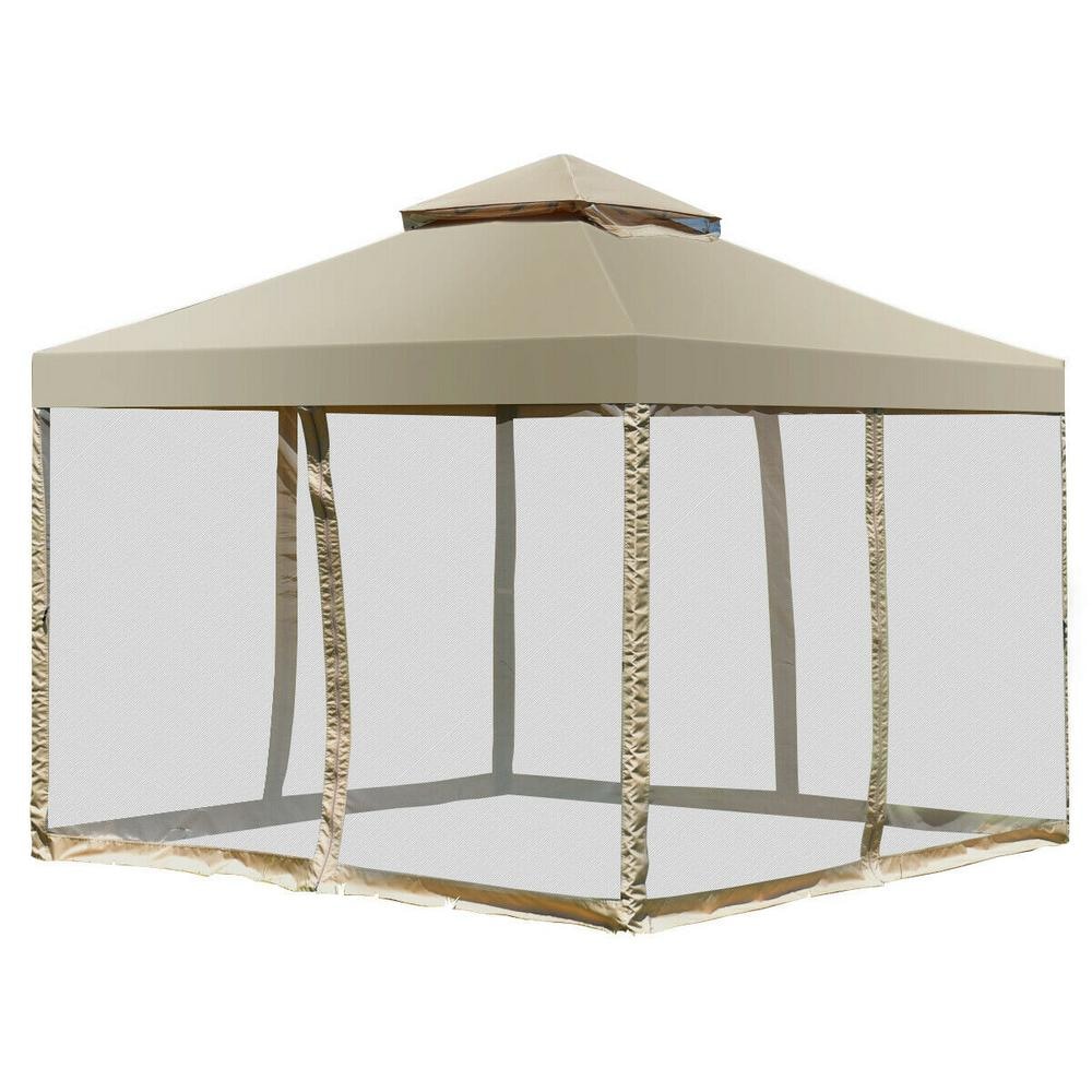 WELLFOR Outdoor 10 ft. x 10 ft. Canopy 2-Tier Steel Patio Gazebo Tent ...