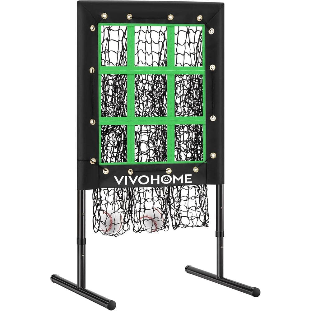 VIVOHOME 9 Hole Adjustable Black and Green Baseball Softball Net with ...
