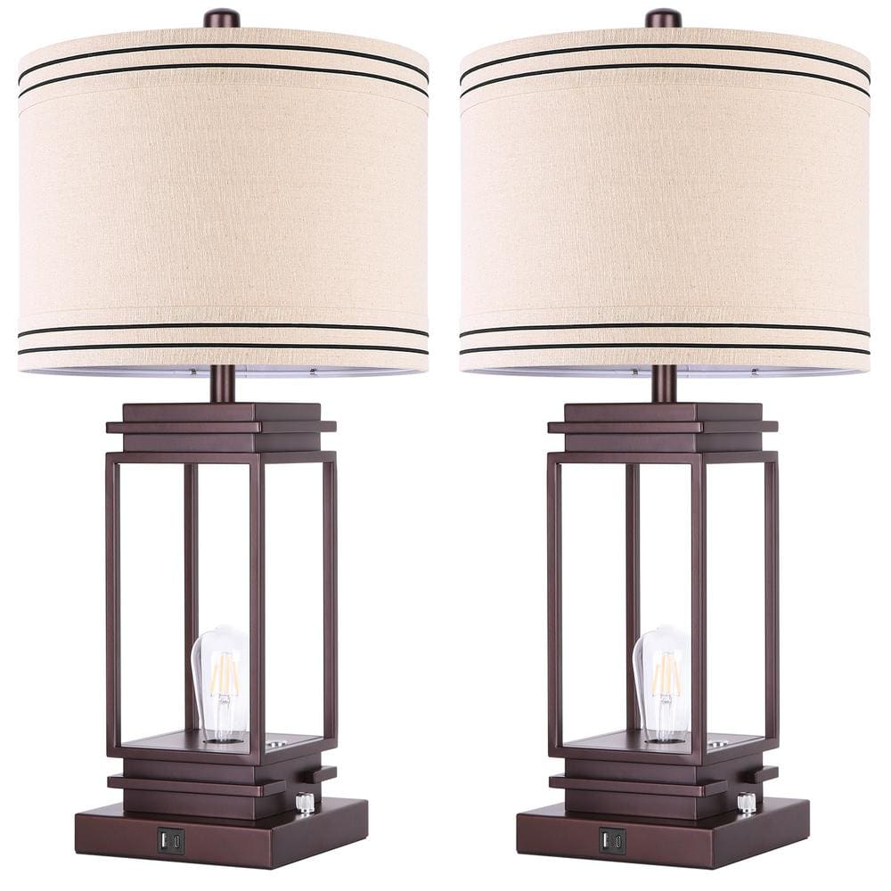 Myfoi 28 in. Brown Table Lamp Set ((Set of 2)) Dimmable Farmhouse Table ...