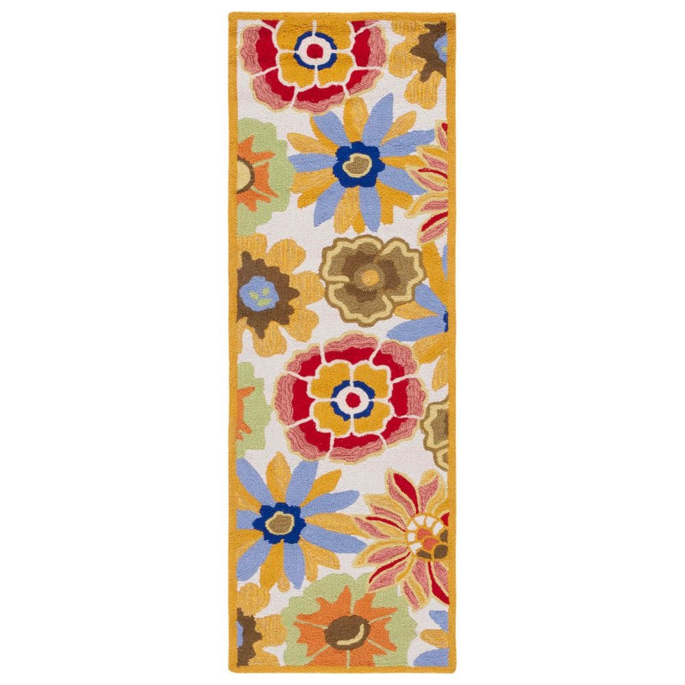 SAFAVIEH Four Seasons 2 ft. x 6 ft. Ivory/Brown Floral Border Runner ...