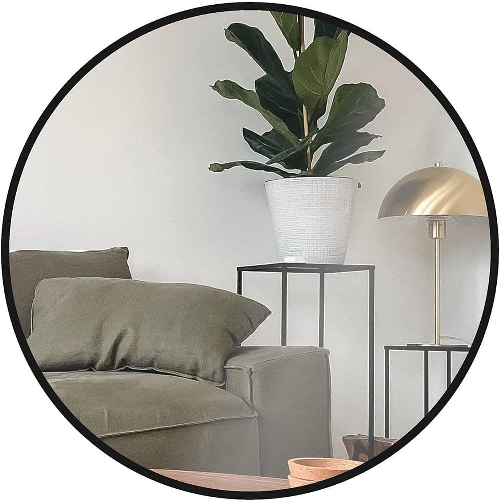 30 in. W x 30 in. H Round Metal Framed Indoor Wall Mirror in Black ...
