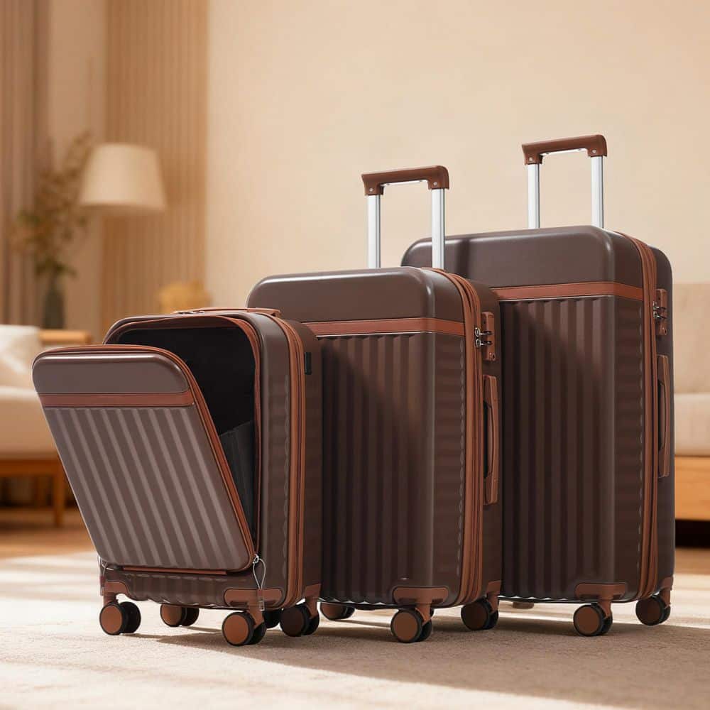 Merax 3 Bags 3-Piece Brown ABS Hardshell Spinner Expandable Luggage Set ...
