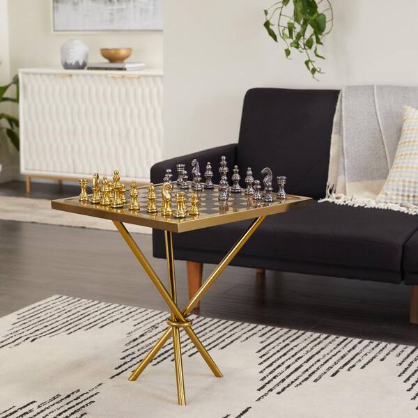 Litton Lane Gold Aluminum Table Chess Game Set 040187 - The Home Depot