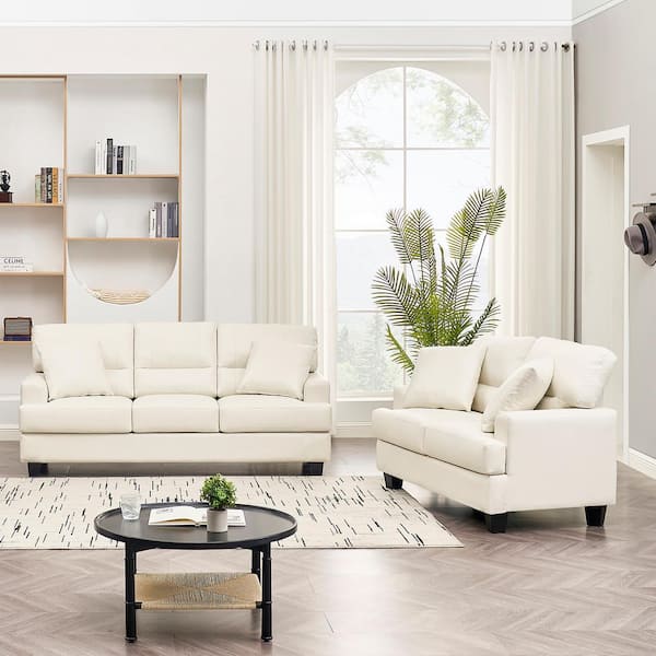 White leather sofa and loveseat set store